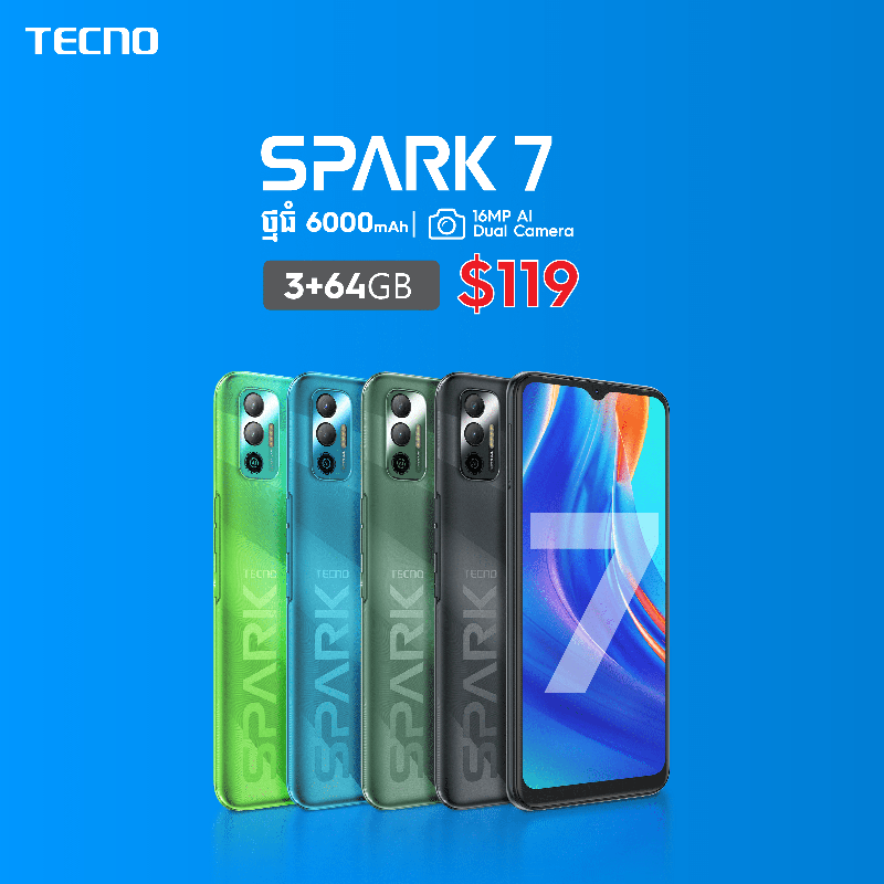 TECNO SPARK7 គឺជាស្មាតហ្វូនជំនាន់ថ្មី ដែលមានសមត្ថភាពខ្ពស់ ...