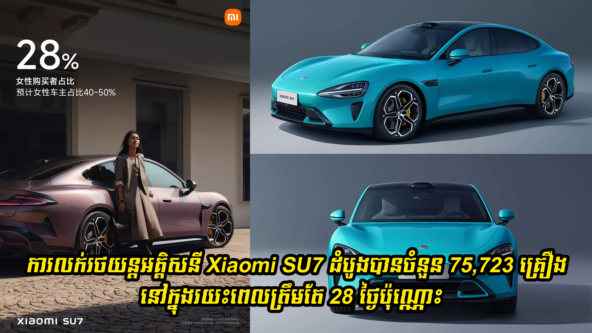 ការលក់រថយន្តអគ្គិសនី Xiaomi SU7 ដំបូងបានចំនួន 75,723 គ្រឿងក្នុងរយះពេល 28 ថ្ងៃប៉ុណ្ណោះ