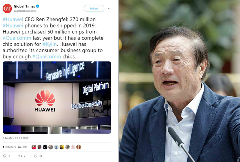 លោក Ren Zhengfei ស្ថាបនិករបស់ Huawei បានបញ្ជាក់ថ្ងៃនេះថា ក្រុមហ៊ុន ...